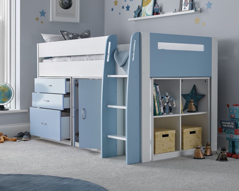 Lacy Blue White Storage Mid Sleeper Bed 3ft Single Free Delivery