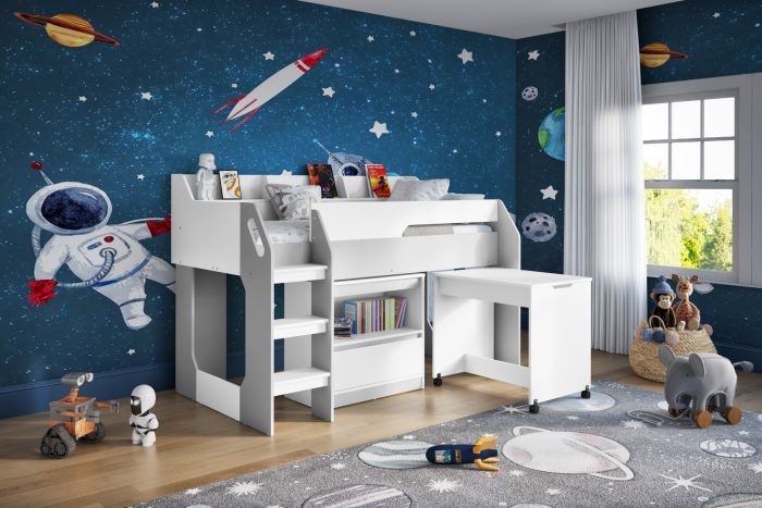 Flair Lulu Mid Sleeper With Storage and Desk in White and Grey