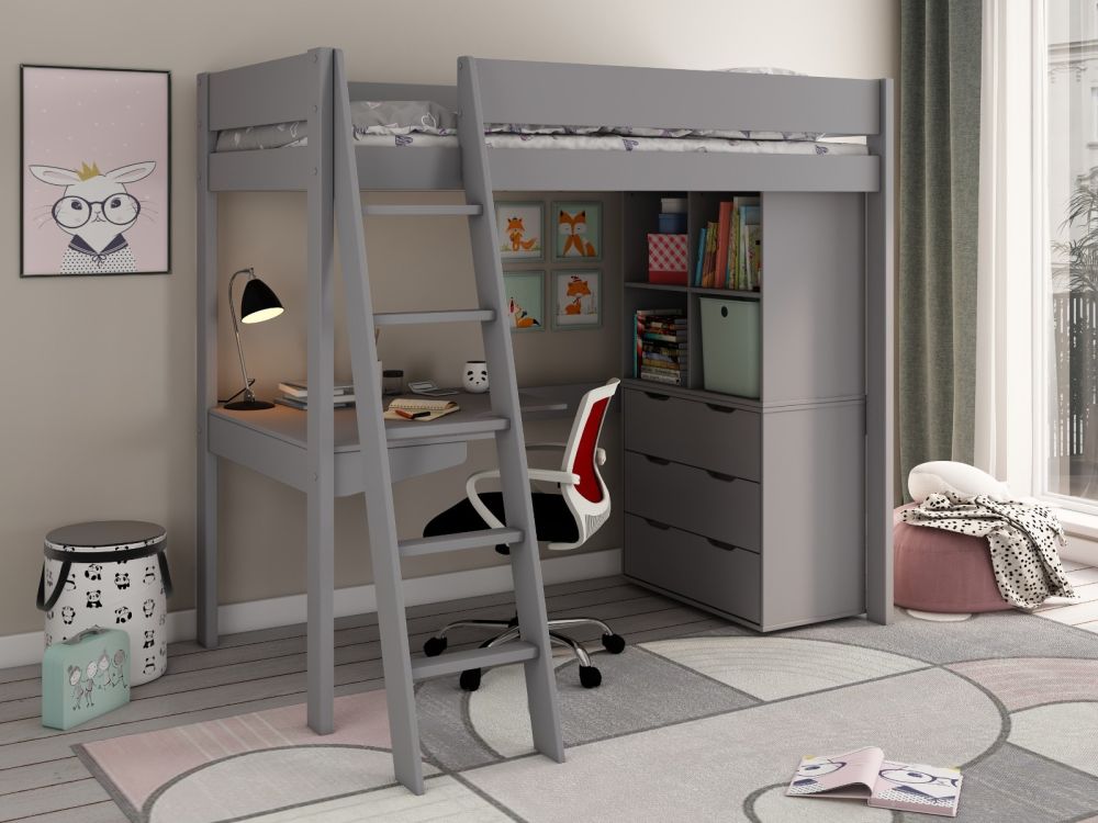 Grey high sleeper with desk store