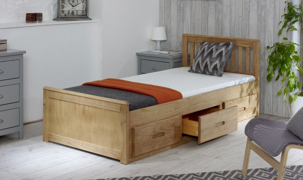 Pine double bed with storage store