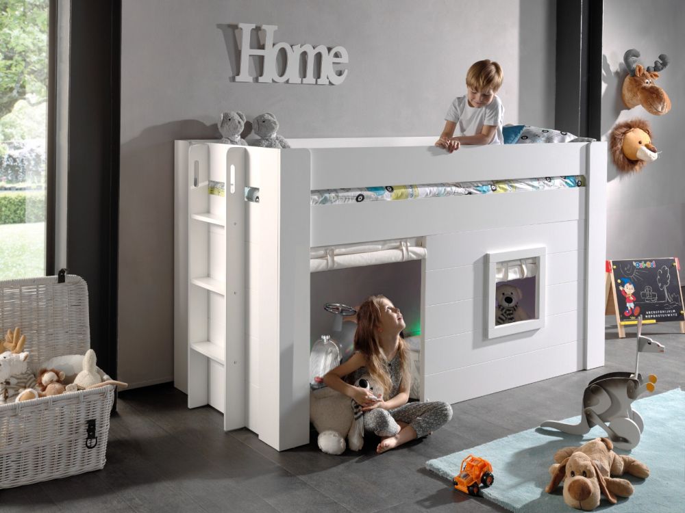 Vipack Noah Kids Mid Sleeper Bed with Stairs in White